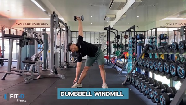 ท่าออกกำลังกาย Dumbbell Wind Mill | วิธีทำท่าออกกำลังกาย Dumbbell Wind ...