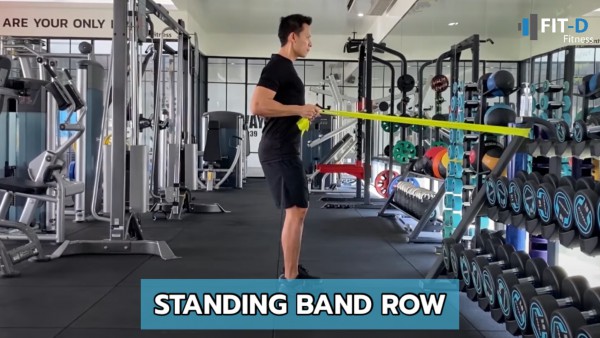ท่าออกกำลังกาย Standing Band Row | วิธีทำท่าออกกำลังกาย Standing Band ...