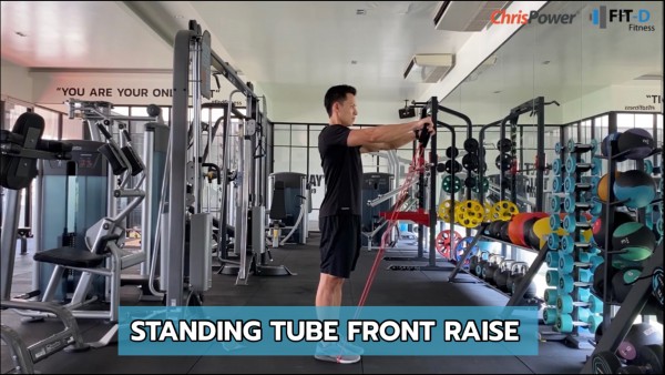 ท่าออกกำลังกาย Standing Tube Front Raise | วิธีทำท่าออกกำลังกาย ...