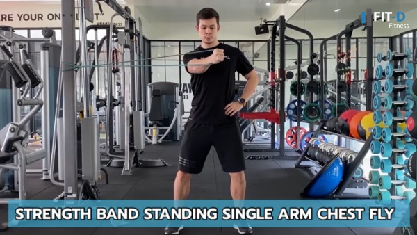 ท่าออกกำลังกาย Strength Band Standing Single Arm Chest Fly | วิธีทำท่า ...